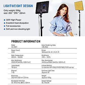 VILTROX 2 Packs LED Video Light kit with Light Stand and Wireless Remote, 30W/2450Lux Dimmable 3300K-5600K LED Panel Lights CRI 95+ for Photography Video Portrait Conference Vlog Streaming（VL-200T）
