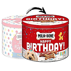 Milk-Bone Flavor Snacks Dog Birthday Treats, Small Biscuits, 36 oz. Tin
