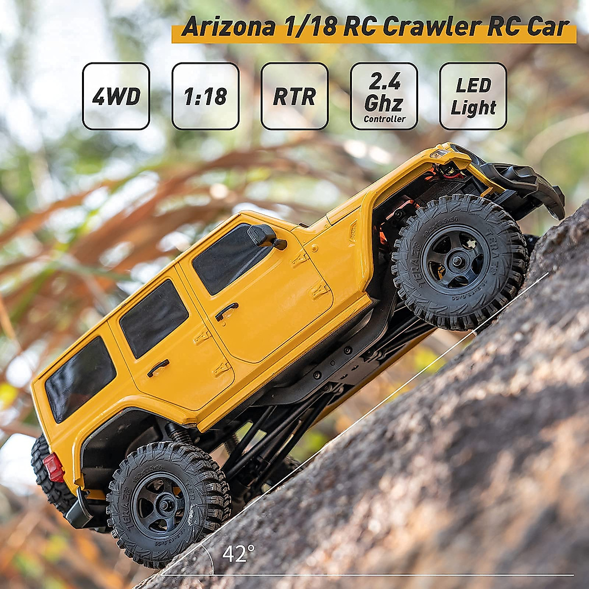 WOWRC 1/18 RC Crawler, Mini RC Rock Crawler for Adults, 2.4GHz 4WD RC Cars with Battery Charger (Arizona)