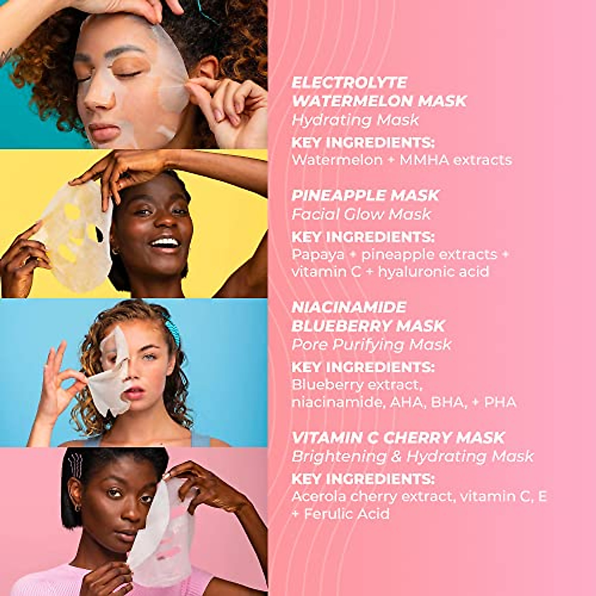 Vitamasques Face Masks Skincare Sheet Kit, 7-Pack - Juicy Collection of Triple-Layer Sheet Facial Masks - Pore Purifying, Brightening, and Hydrating Face Mask Skin Care - Boost your Skincare Routine