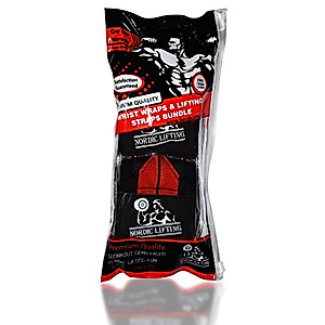 Wrist Wraps + Lifting Straps Bundle (2 Pairs) for Weightlifting, Cross Training, Workout, Gym, Powerlifting, Bodybuilding-Support for Women & Men,Avoid Injury during Weight Lifting-Red