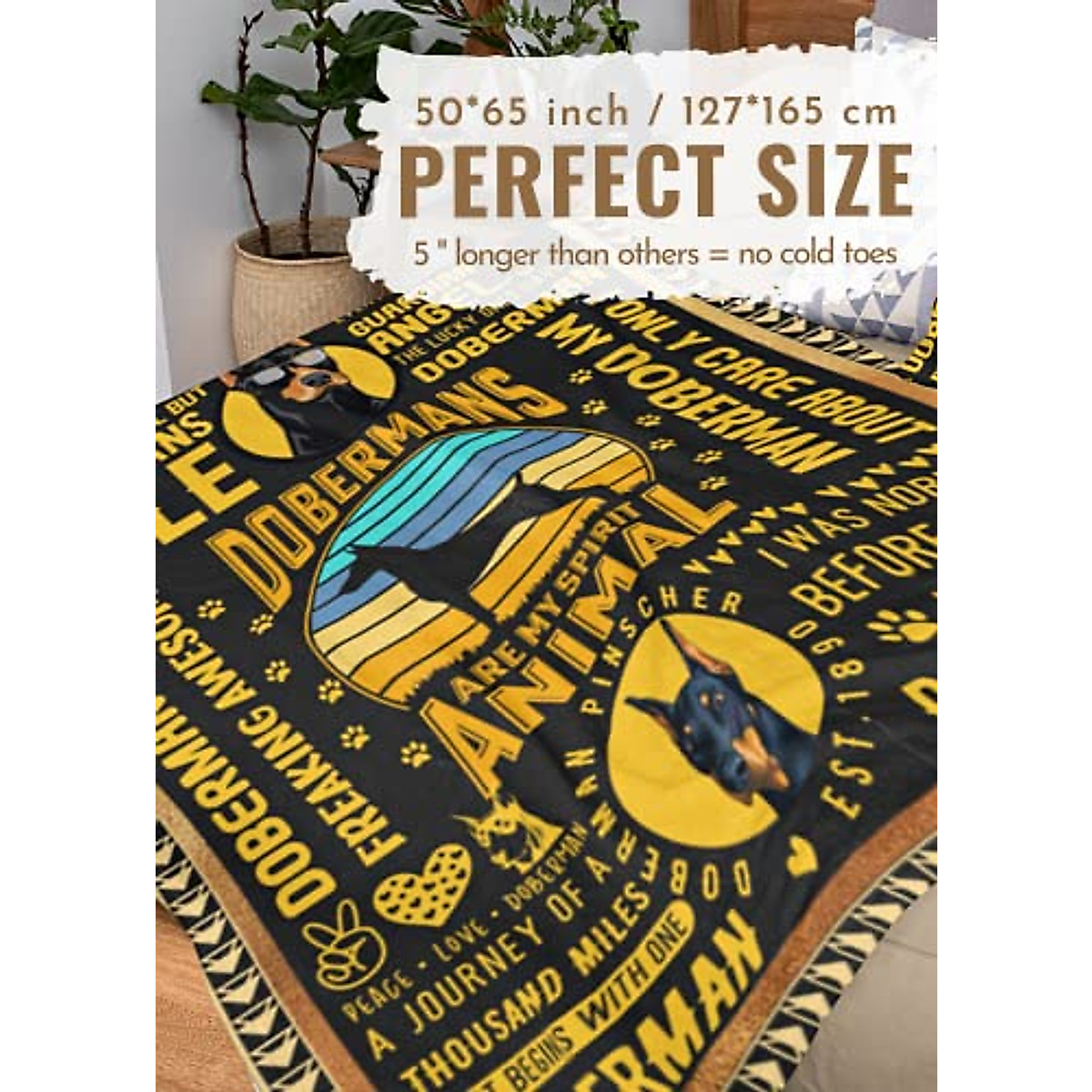 InnoBeta Doberman Pinscher Gifts, Doberman Blanket Throws for Dobie Mom Dad, Gifts for Doberman Pinscher Lovers, 50 x 65 inches, Perfect for Birthday Christmas Thanksgiving
