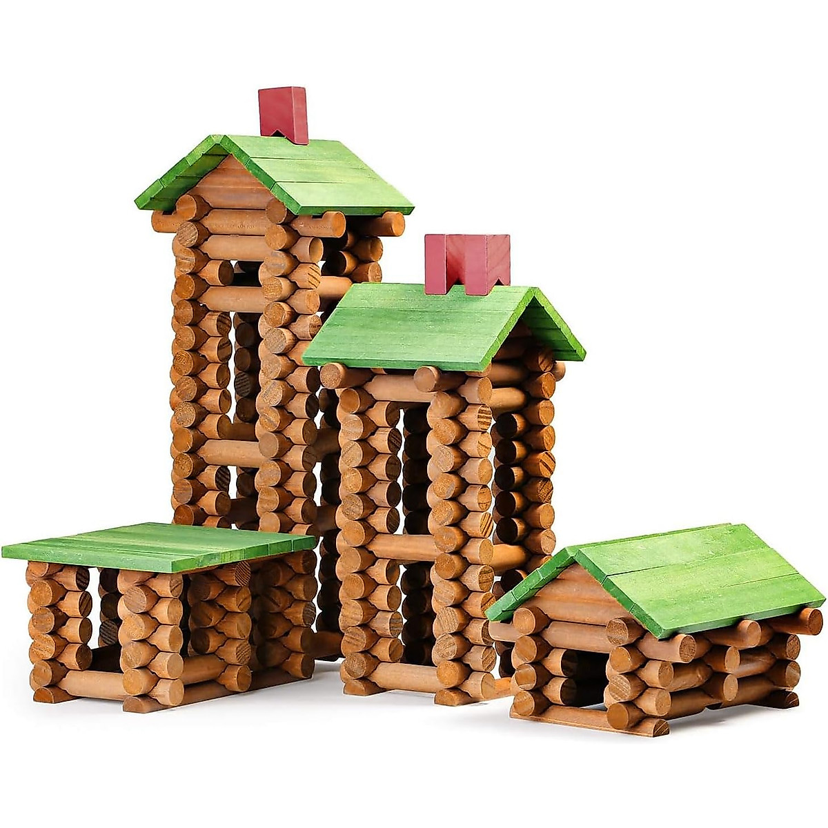 SainSmart Jr. 450 PCS Wooden Log Cabin Set Building House Toy for Toddlers, Classic STEM Construction Kit with Colorful Wood Logs Blocks for 3+ Years Old (20-338)