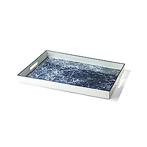 American Atelier Navy Rectangular Serving Tray – Large 14 x 19 inch Decorative Platter w/Carry Handles in Gorgeous Marble Finish for Food, Drinks, Ottoman or Centerpiece