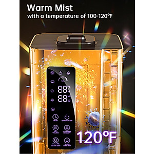 2.64Gal Humidifiers for Bedroom Large Room, Warm and Cool Mist up to 500ft², Top Fill Diffuser Ambient Light, 3 Mist Modes, 24H Timer,35dB Quiet Humidifier for Home Office Plant