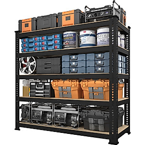 Prilinex Heavy Duty Storage Shelves 40" W x 18" D x 72" H - 5-Tier Adjustable Metal Garage Shelving Unit, Standing Utility Shelf Racks for Garage Pantry Warehouse Kitchen, Black