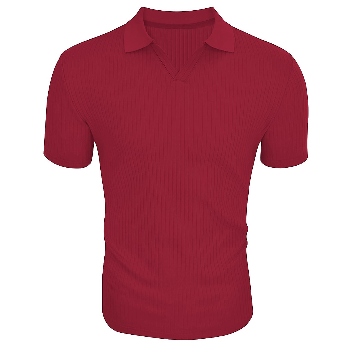 Gnvviwl Men's Muscle V Neck Polo Shirts Slim Fit Short Sleeve Cotton Golf T-Shirts Ribbed Knit Soft Tees Wine Red