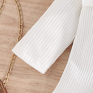 Noubeau Toddler Baby Girls Plaid Outfits Knit Ribbed Sweatshirt Shirt Tops Red Plaid Belt Skirt Fall Winter Clothes (White, 12-18 Months)