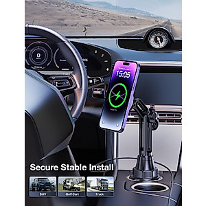 MOKPR for MagSafe Car Mount Charger- Wireless Car Charger Magnetic Cup Holder Phone Mount-Colorful LED HandsFree Magnet Car Charger for iPhone 15/14/13/12 Series