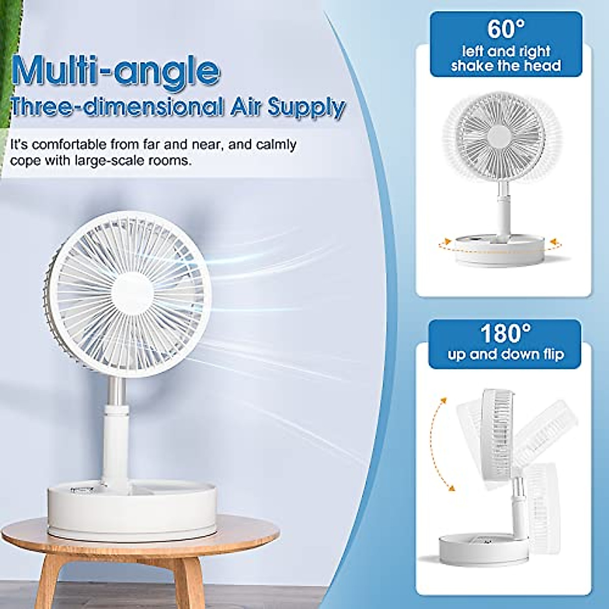 LIPETY Foldable Oscillating Standing Fan with Remote Control, 8" Portable Desk Quiet Fan, 7200mah Rechargeable USB Small Fan, Folded Floor Pedestal Fan for Bedroom Office Camp Travel