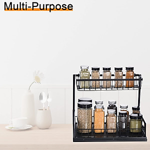 uxcell Under Sink Organizer, Pull Out Cabinet Organizer 2-Tier Slide Out Sliding Shelf Under Cabinet Countertop Storage Multi-Use Rack for Under Kitchen Bathroom Organizers, Black