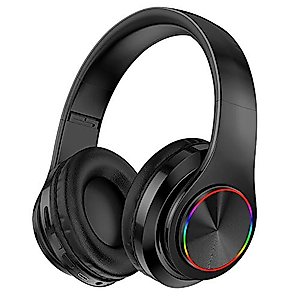 iChenovo 2022 Wireless Bluetooth Headphones,Colorful LED Lights Comfort Over Ear Foldable Headset with Built-in Microphone,FM,SD Card Slot,Wired for School/Tablet Computer/PC/TV/Cellphones/Travel