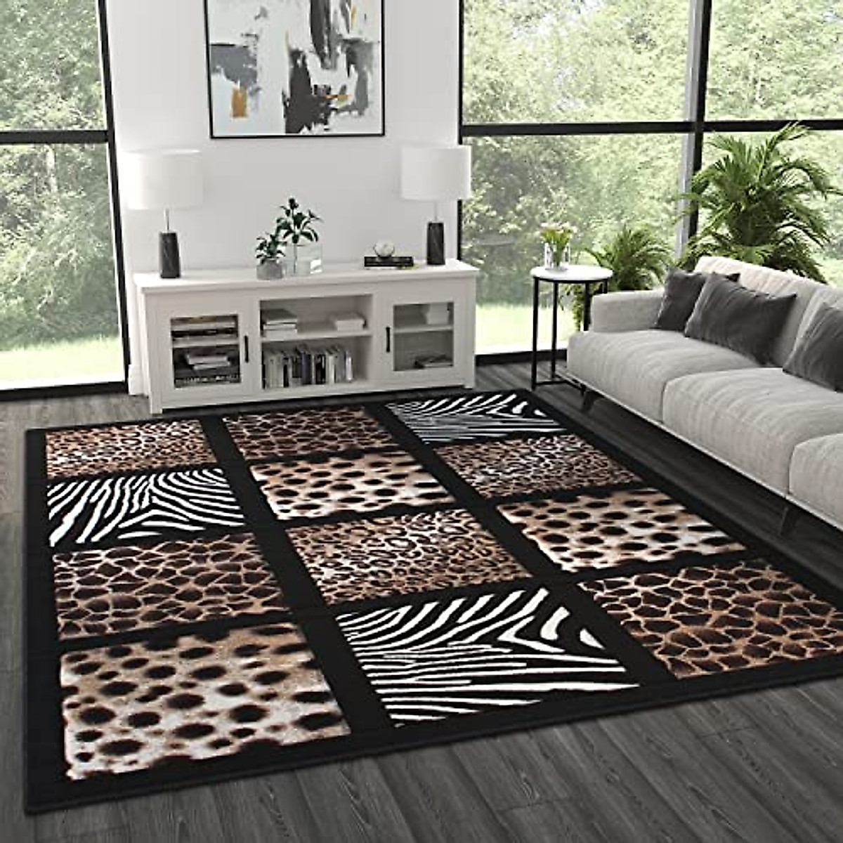 Modern Area Rug Animal Prints 8 Feet X 10 Feet 6 Inch Design S 251 Black