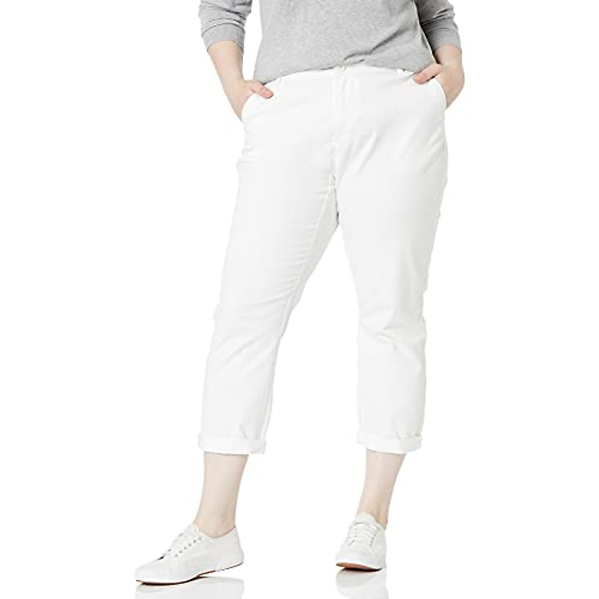 Amazon Essentials Women's Mid-Rise Slim-Fit Cropped Tapered Leg Khaki Pant, Bright White, 12
