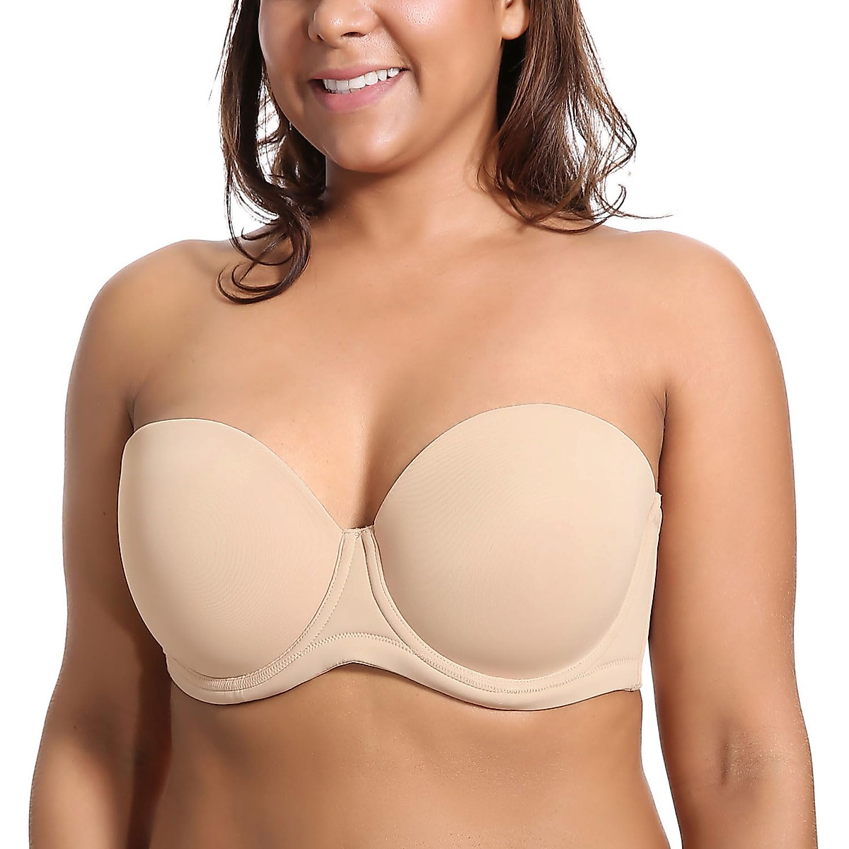 DELIMIRA Women's Underwire Contour Multiway Full Coverage Strapless Bra Plus Size Beige 46DD