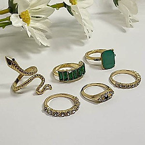 MUYYANSHOP Boho Rhinestone Knuckle Rings Gold Snake Finger Rings Set Stackable Midi Rings for Women and Girls