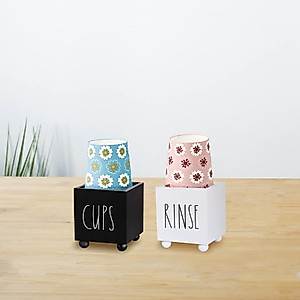 Bathroom Cup Dispenser, Farmhouse Dixie Cup Holder, 3 oz 5 oz Paper Mouthwash Cup Storage Box, Wooden Disposable Cup Caddy, Water Dispenser Cup Holder for Counter top (Black)