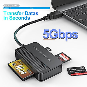 Compact Flash Card Reader, Multi Memory Card 4-in-1 Simultaneous Reading 5Gbps Data Transfer, SD/Micro SD TF/MS/CF External Adapter for Computer PC Camera Laptop