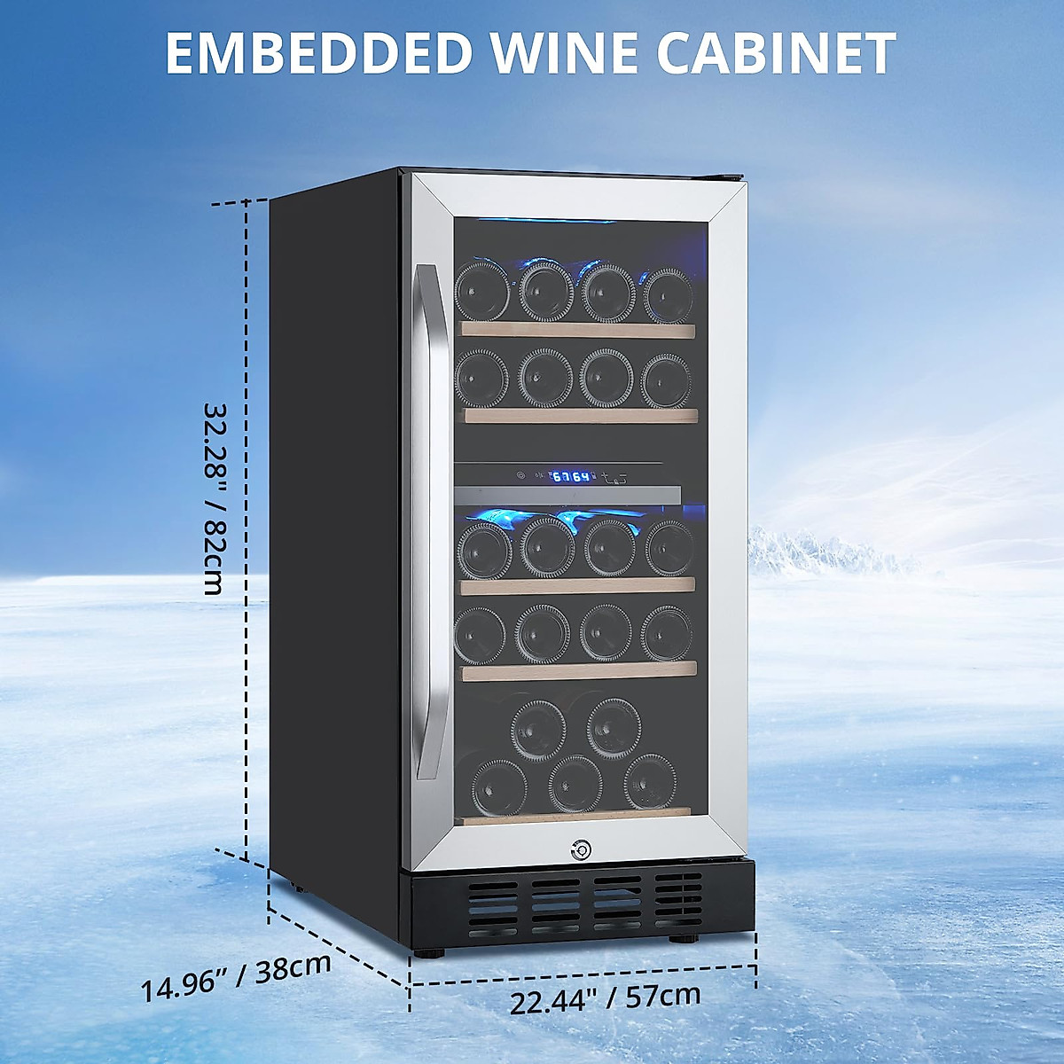 GarveeHome Dual Zone Wine Fridge - 41℉-64℉ Compressor Wine Cooler, Digital LED Touch Control, Frost-Resistant Lockable Cabinet, 26 Bottles Freestanding/Built-In