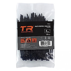 TR Industrial Multi-Purpose UV Resistant Black Cable Ties, 4 inches, 100 Pack