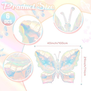 Poen 6 Pcs 40 Inch Butterfly Balloons Iridescent Butterfly Foil Balloons Holographic Butterfly Balloons Decorations Holographic Balloons for Birthday Baby Shower Wedding Butterfly Themed Party