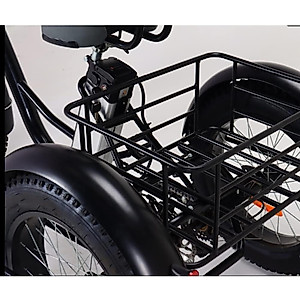 便利100 Outdoor 20'' Fat Tyre Electric Bicycle for Adult with 500W Motor, 48V Battery 3 Wheel E-Bike for Seniors Leisure Rides Front Rear Baskets, 7 Speed Farm Vegetables and Fruits Transport