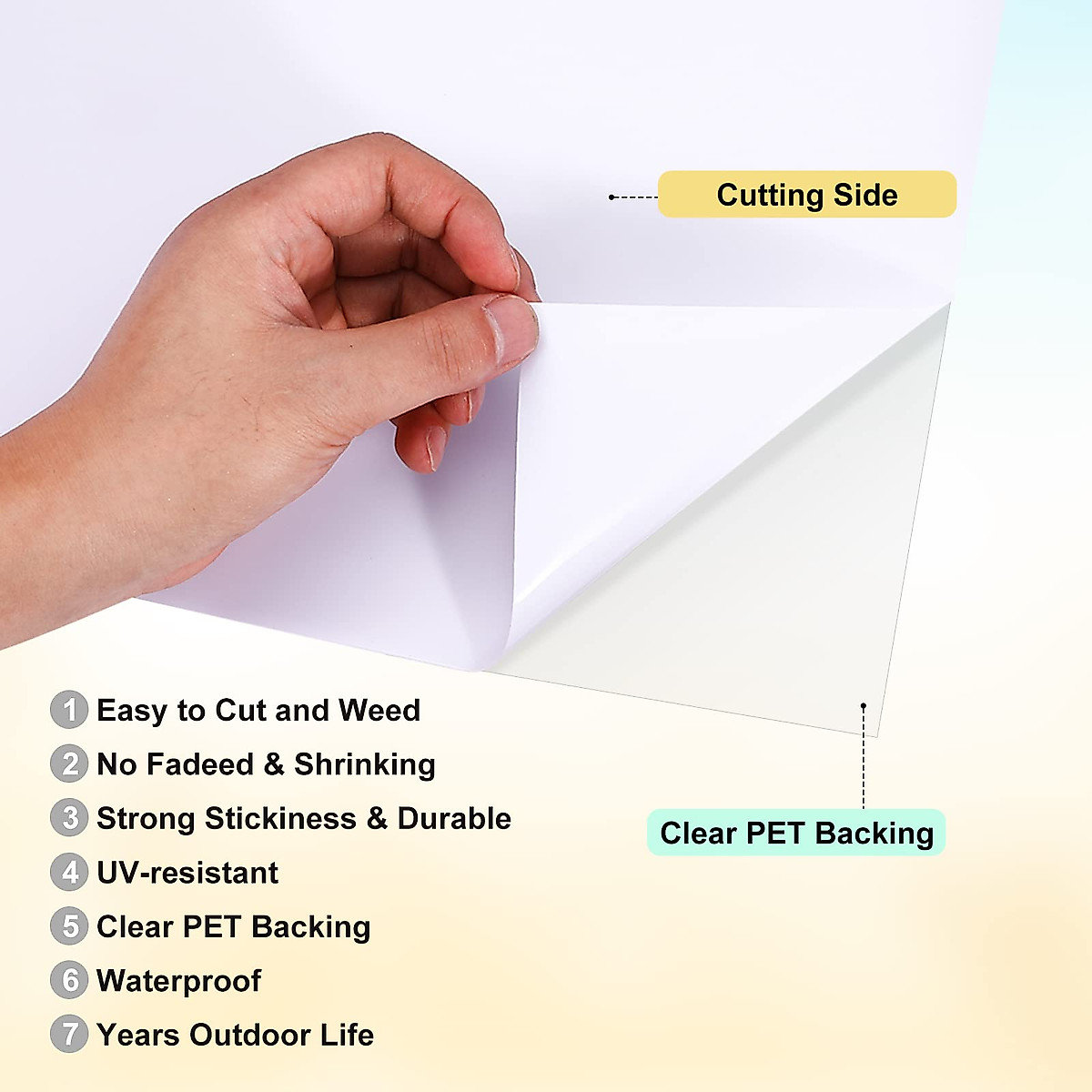 XSEINO Permanent Vinyl - 12" X 11FT White Adhesive Vinyl Roll for Cricut, Silhouette and Other Cutters, Permanent Outdoor Vinyl for Cup,Decor Sticker, Car Decal, Scrapbooking, Signs(Glossy White)