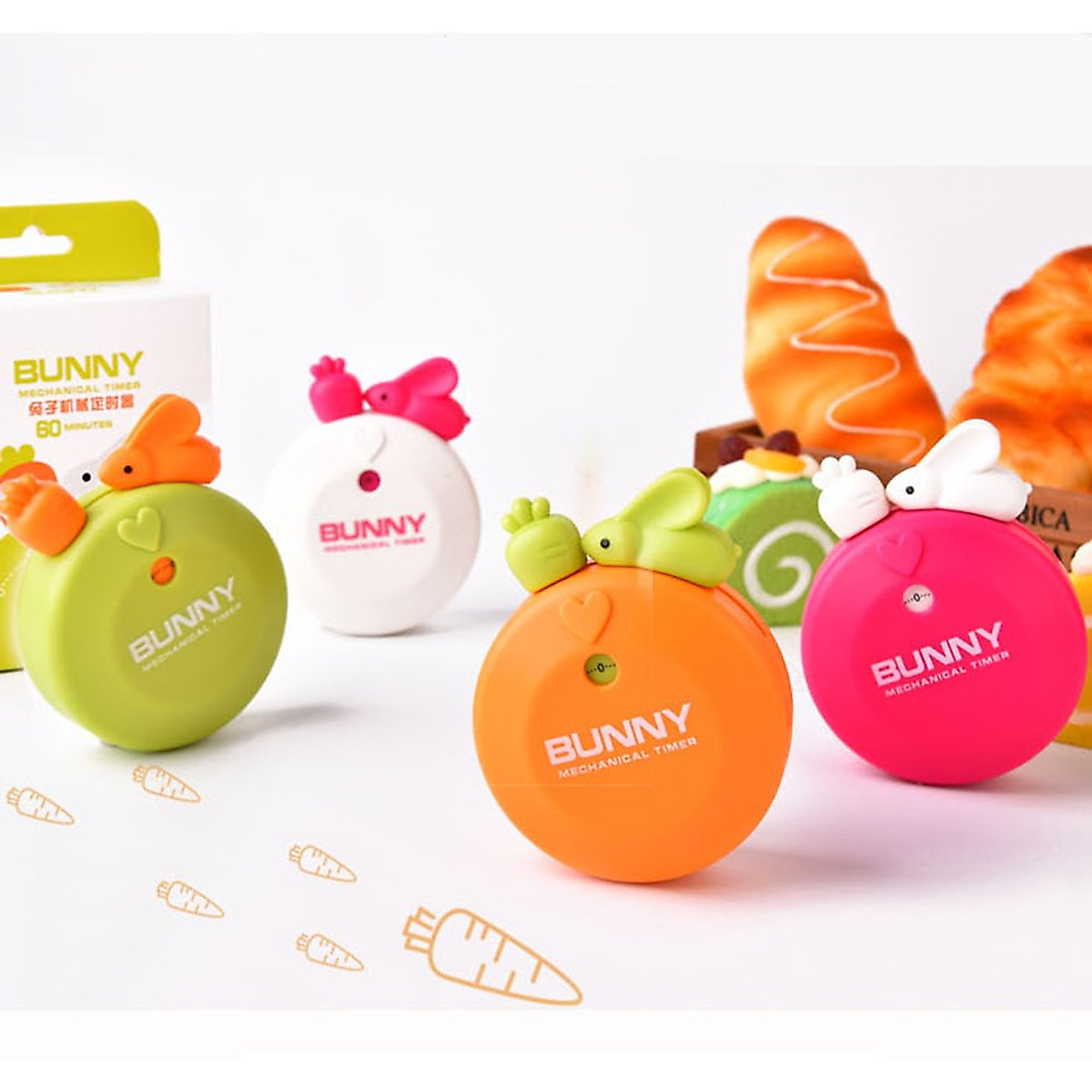 Golandstar Cute Cartoon Bunny Timers 60 Minutes Mechanical Kitchen Cooking Timer Clock Loud Alarm Counters Mini Size Manual Timer (Rose)