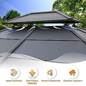 Hardtop Gazebo 10x12 - Outdoor Gazebo with Netting and Curtains, Double Metal Roof Gazebo Aluminum Frame for All Weather, 10 x 12 Gazebo Perfect for Backyard, Deck, Hot Tub, Patio Lawn Garden Poolside