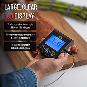 Grillman Digital Meat Thermometer with Leave-in Stainless Steel Probe and Timer for Grills, Smokers and Kitchen Ovens - Preset for Beef, Pork, Poultry and Fish or Set Cooking Times and Target Temps