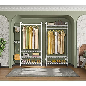 Timate F1 Pipe Clothes Rack Wall Mount Heavy Duty Closet Organizer System Hanging Closet Rack for Clothes, Closet Kit Walk in Closet Systems, Adjustable Storage Closet Shelves Wardrobe Closet, White