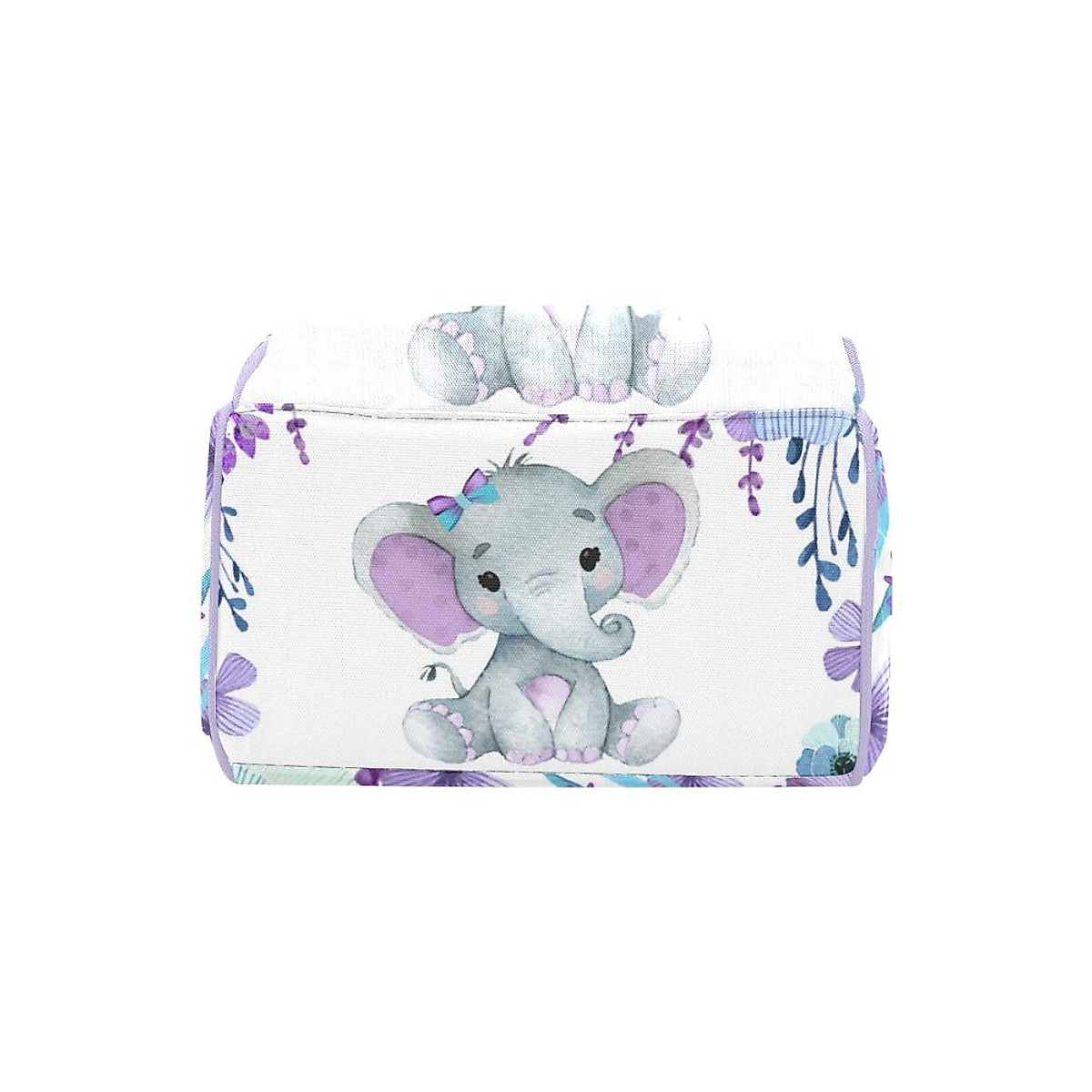 Elephant Purple Personalized Diaper Bag Backpack Tote with Name,Custom Travel Nappy Mommy Bag Backpack