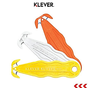Klever Kutter PLUS Safety Cutter, Carbon Steel Blade, Disposable Package Opener, Utility Knife Cuts Boxes, Film, Tape and More, Orange, 20/pk (PLS-100G)