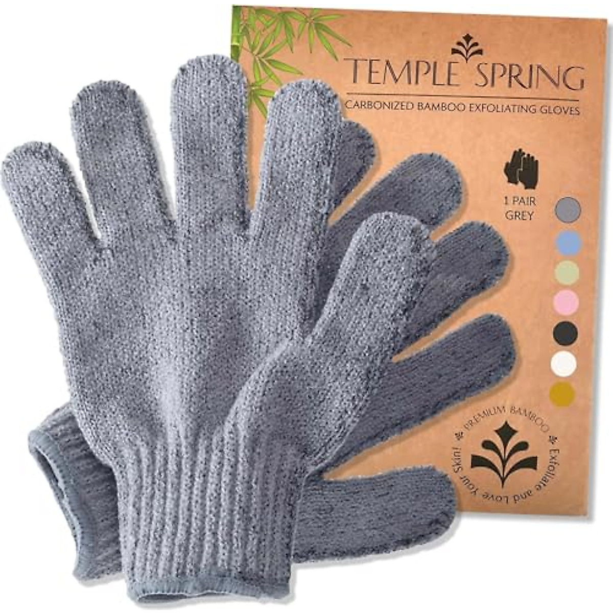 Temple Spring Exfoliating Glove, Carbonized Rayon Bamboo Exfoliating Body Scrubber, Loofah Washcloth, Exfoliate Loofa Shower Scrubber, Body Exfoliator Scrub, Shower Loofah Bath Sponge - Grey