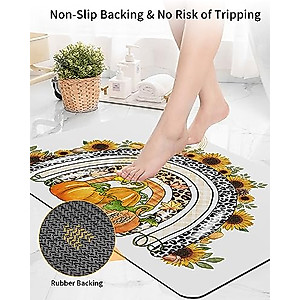 Thanksgiving Day Super Absorbent Bath Rugs for Bathroom,Durable Floor Mat Laundry Rug, Clearance Mats for for Kitchen, Non Slip Carpt Doormats 20"x32", Leopard Pumpkins Sunflowers Fall Theme