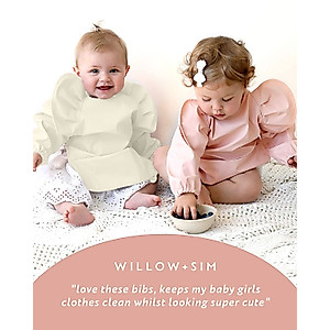 WILLOW + SIM Long Sleeve Baby Bib - Mess-Proof Feeding Bib for Babies 6-24 Months - Antique White