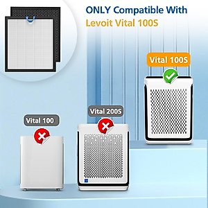 Vital 100S Replacement Filter Compatible with LEVOIT Vital 100S Air Purifier, 3-in-1 High-Efficiency H13 True HEPA and Activated Carbon Filter, 2 Pack Vital 100S-RF Filter White