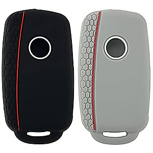 REPROTECTING Silicone Rubber Key Fob Cover Compatible with 2006-2015 Volkswagen Beetle CC Eos GTI Golf Jetta Passat Rabbit Tiguan Touareg NBG735868T NBG0100180T (Black/Grey)