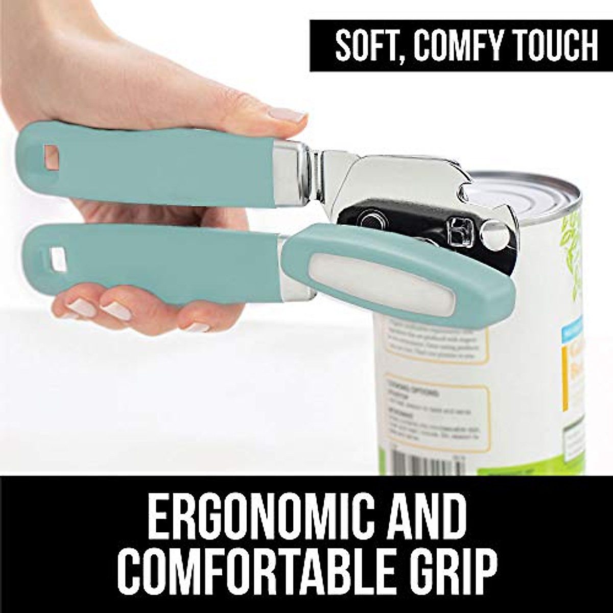 Gorilla Grip Manual Can Opener and Silicone Oven Mitts, Manual Can Opener Includes Built In Bottle Opener, Oven Mitts are 14.5 Inch, Both in Mint Color, 2 Item Bundle