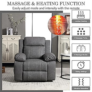 JEEOHEY Recliner Chair, Electric Power Lift Chair,Upholstered PU Leather Massage Chair Recliner Sofa with Heated,Adjustable Modern Reclining Chair for Elderly Adults(Grey)