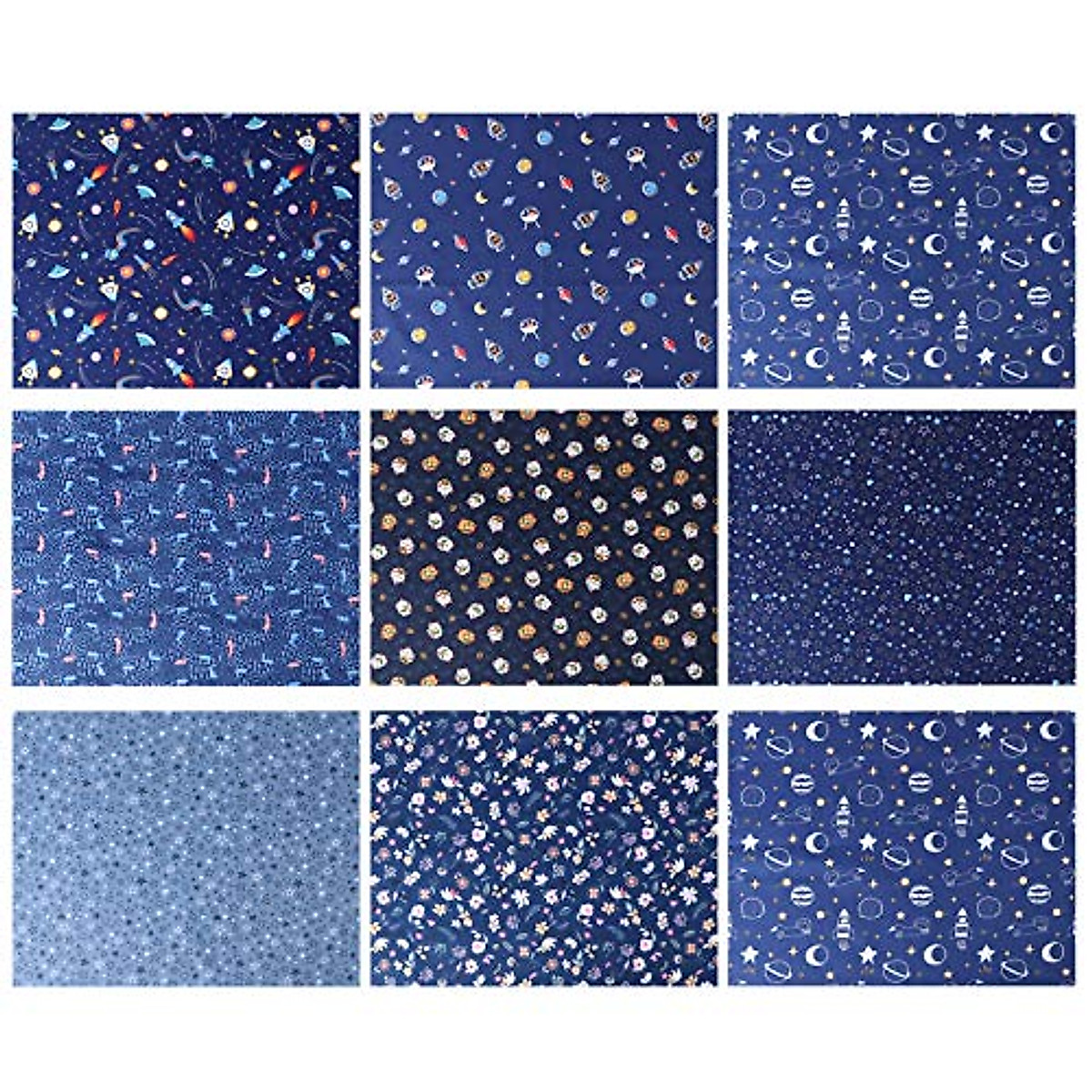 Healifty Floral Comforter 9Pcs Christmas Cotton Fabric Sheet Patchwork Cloth Quilting Precut Scraps Sewing Fabric for DIY Scrapbooking Mouth Cover Purse Bag Making 40x50cm (Blue) Floral Sheets