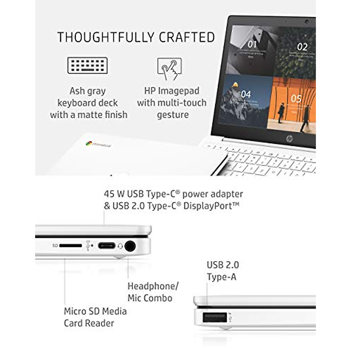 HP Chromebook 11-inch Laptop - MediaTek - MT8183 - 4 GB RAM - 32 GB eMMC Storage - 11.6-inch HD IPS Touchscreen - with Chrome OS™ - (11a-na0050nr, 2020 model, Snow White)