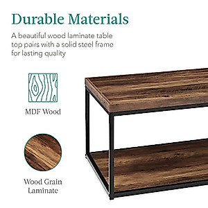 Best Choice Products 44in 2-Tier Rectangular Tray Top Coffee Table, Recessed Accent Furniture for Home w/Metal Frame, Shelf - Brown