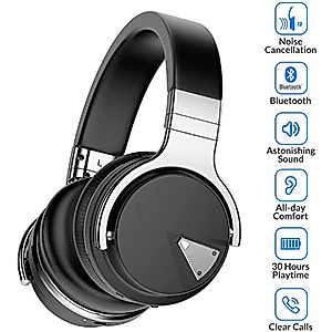 Silensys E7 Active Noise Cancelling Headphones Bluetooth Headphones with Microphone Deep Bass Wireless Headphones Over Ear, Comfortable Protein Earpads, 30 Hours Playtime for Travel/Work, Black