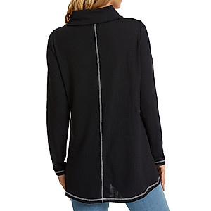 WEIYAN Women's Cowl Neck Tunic Long Sleeve Pullover Shirt Casual Sweatshirt Loose Tops with Buttons(Black,X-Large)