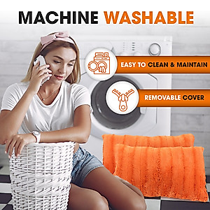 Cheer Collection Faux Fur Throw Pillows for Couch with Inserts Included - Decorative Furry Sofa Pillows - 12" x 20" - Rust (Set of 2)