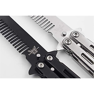 ZERIRA 2 Pcs Outdoor Camping Practice Comb Butterfly Comb Knife Novel Stainless Steel Butterfly Comb Modeling Tool