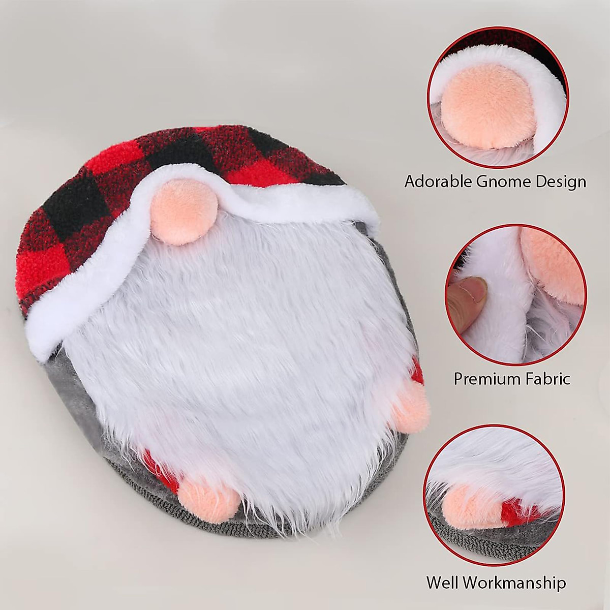 JAPIIM Christmas Toilet Seat Cover, 4pcs Christmas Bathroom Decorations, Swedish Christmas Bathroom Decor, Black Red Plaid Xcmas Decorations, Gnome Toilet Tank Cover for Christmas Bathroom Decoration