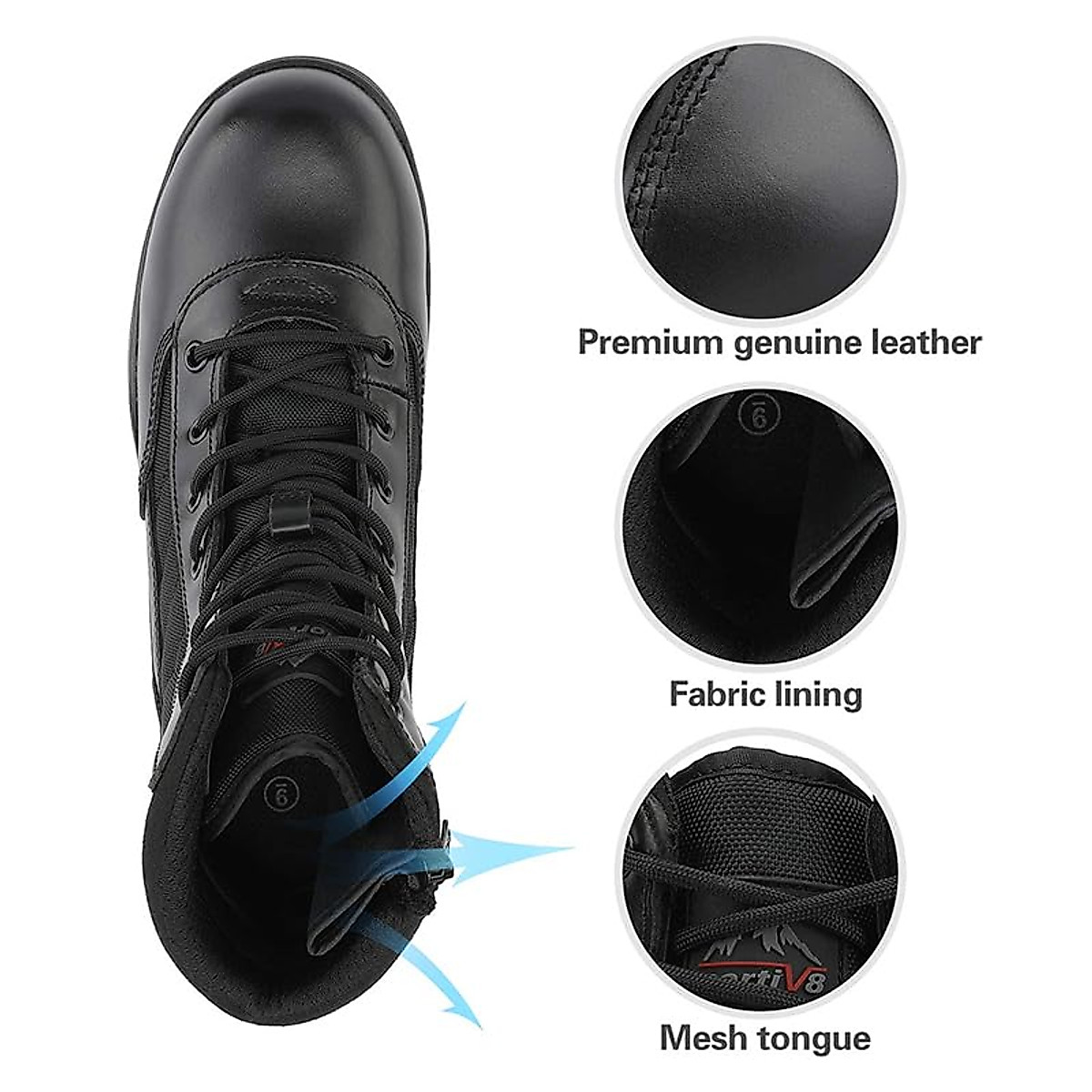 NORTIV 8 Steel Toe Boots for Men Safety Industrial & Construction Military Work Boots Slip Resistant ASTM F2413-18 Black Size 10.5 M US Trooper-Steel