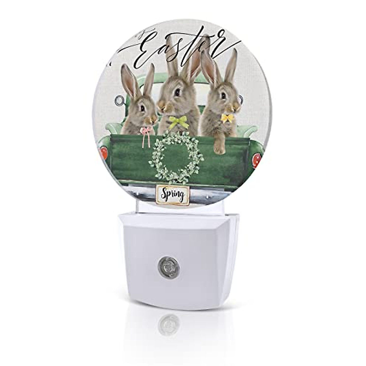 Night Light Plug into Wall, LED Nightlights Easter Green Truck Pull Rabbits Eucalyptus Leaves Wreath Small Nightlight Auto Dusk-to-Dawn Sensor Lamp LED Night Lights for Kid's Bedroom, Bathroom